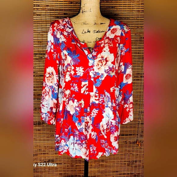 Vintage America | Tops | Vintage America Red Floral Blouse | Poshmark